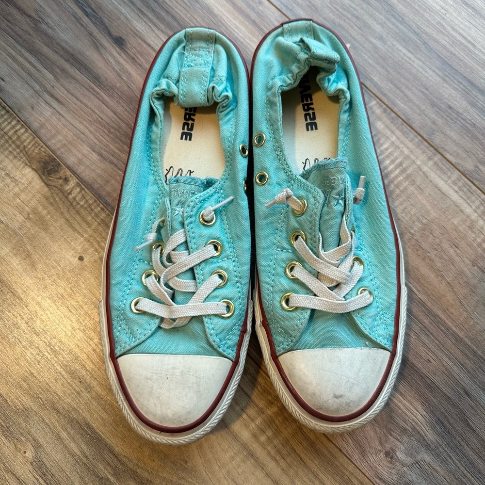 Distressed Tiffany Blue All Star Converse Size 8 Slip… - Gem